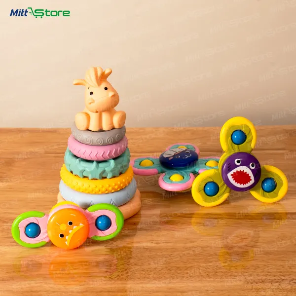 Baby Activity Toy Set – Stacking Rings, Fidget Spinner & Animal Rattle Toys